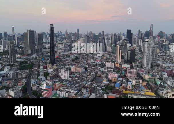 Aerial panorama of Bangkok central business district with modern ...