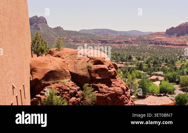 Panning Shot Cathedral Rock Formation Above Sedona Arizona Desert ...