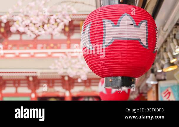 Japanese Red Lantern With Sensoji Temple Background Tokyo Japan. High ...