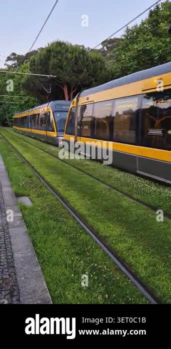 Matosinhos, Portugal - June 4 2026: Porto Metro train with an out-of ...