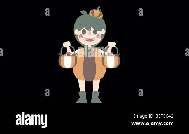animated video happy halloween holiday festival with boy wearing ...
