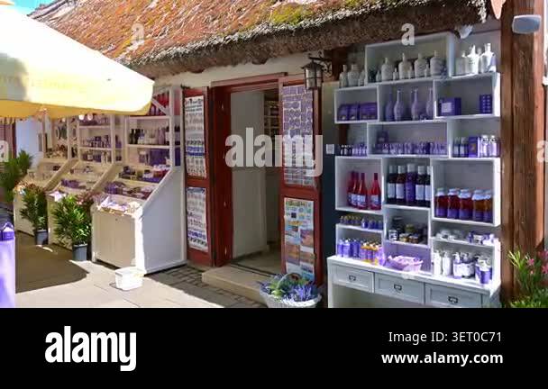 Tihany, Hungary - May 19, 2026: Traditional lavender-themed souvenir ...