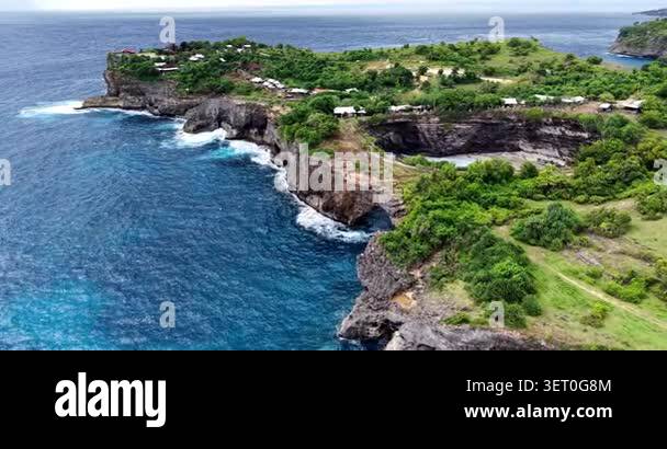 Drone aerial view of Broken Beach (Pasih Uug) in Nusa Penida, Bali ...