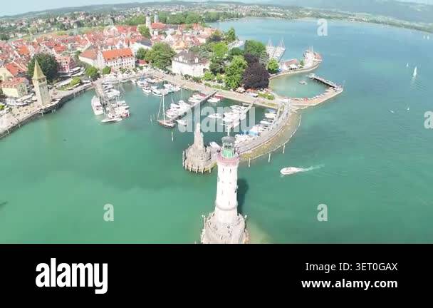aerial view of the town of Lindau Island in Germany Stock Video Footage ...