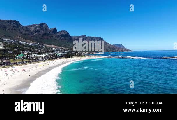 Scenic aerial view of Camps Bay Beach in Cape Town, South Africa, with ...