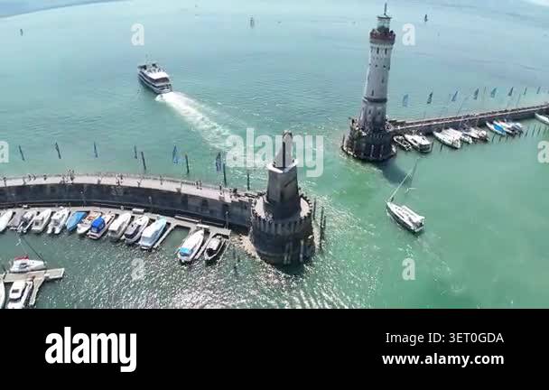 the town of Lindau Island in Germany aerial view of the sea and the ...