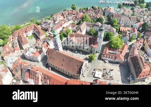 the aerial view of the old the town of Lindau Island in Germany Stock ...