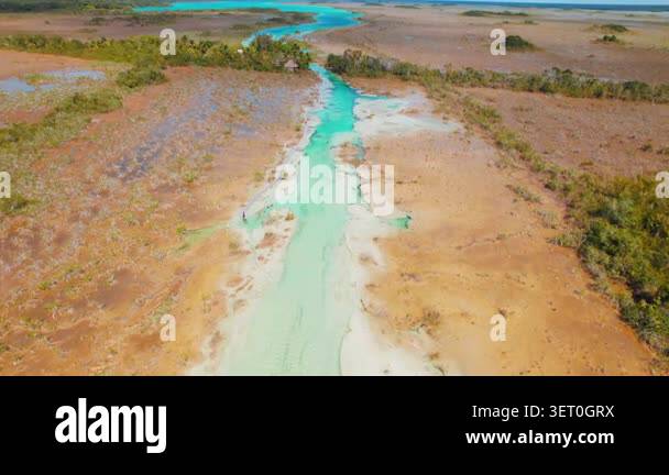 Los Rapidos Bacalar channel in Quintana Roo with bright blue water ...