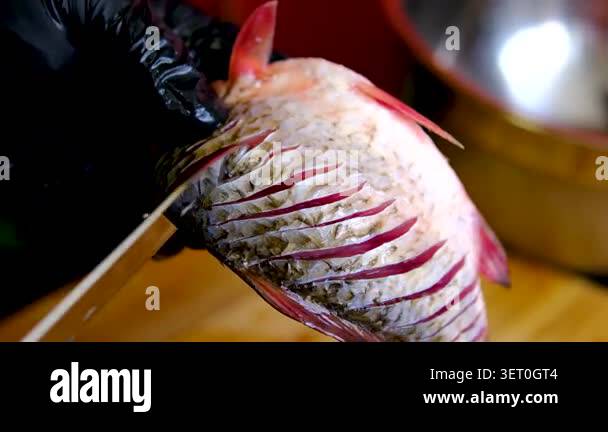 Complete homemade crucian carp recipe showing fish cleaning, scaling ...