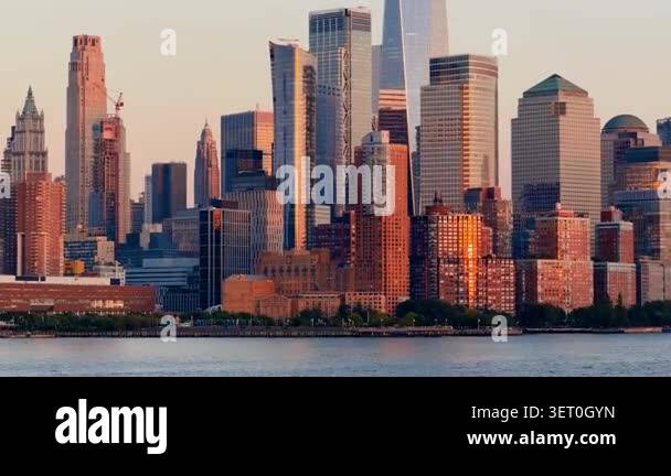 The scenery of the Lower Manhattan skyline in New York City, viewed ...