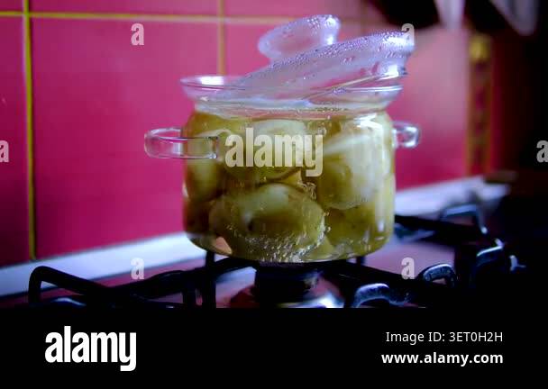 Fresh young potatoes are washed, peeled, boiled and checked for ...