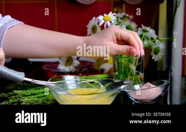 prepares a nutritious breakfast from scratch, whisking eggs, seasoning ...