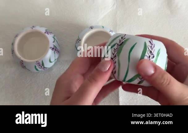 Handmade Ceramic Candle Holders with Hand-Painted Purple Lavender ...