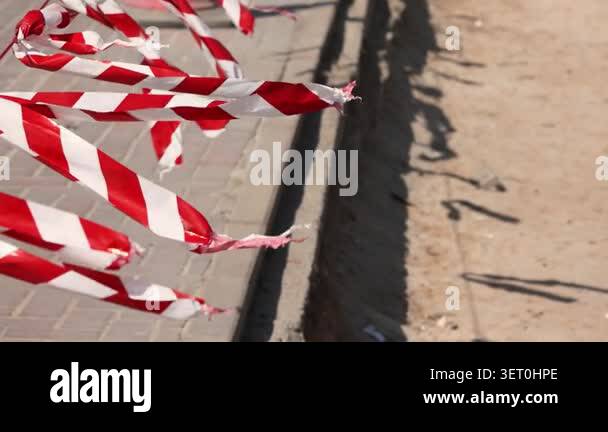Construction safety barrier tape used for worker guidance on building ...