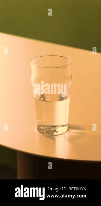 Half filled glass of water standing on table in minimal indoor ...