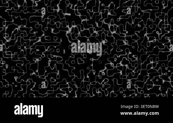Interlocking puzzle-like lines shifting in dark scene creating ...
