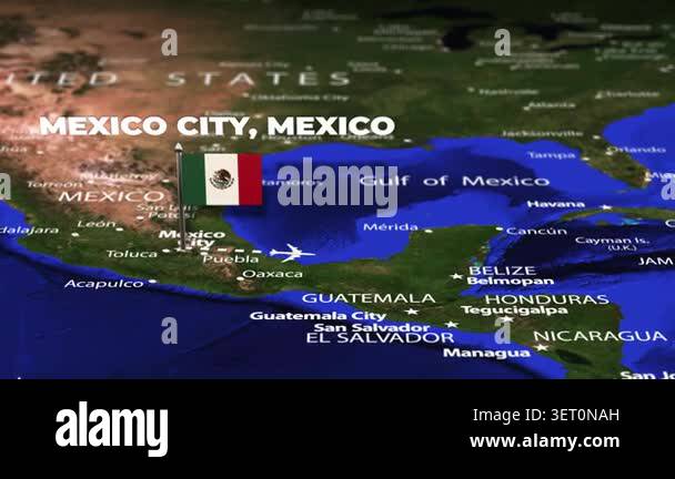 Flight From Mexico City MEXICO to Conakry GUINEA with flag pins Stock ...