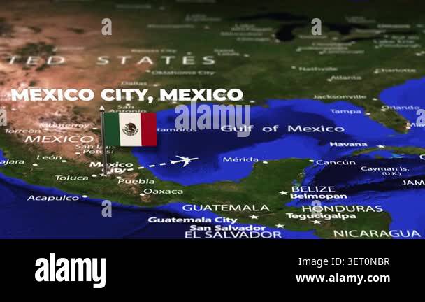 Flight From Mexico City MEXICO to Dublin IRELAND with flag pins Stock ...
