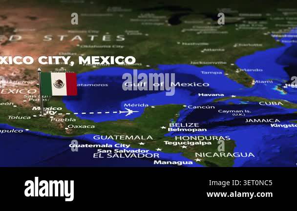 Flight From Mexico City MEXICO to Kuwait City KUWAIT with flag pins ...