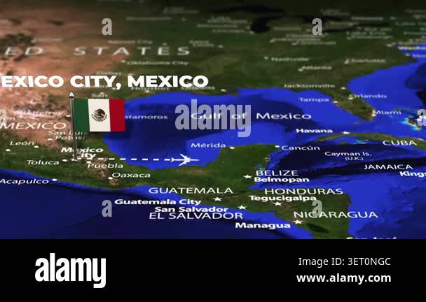 Flight From Mexico City MEXICO to Khartoum SUDAN with flag pins Stock ...