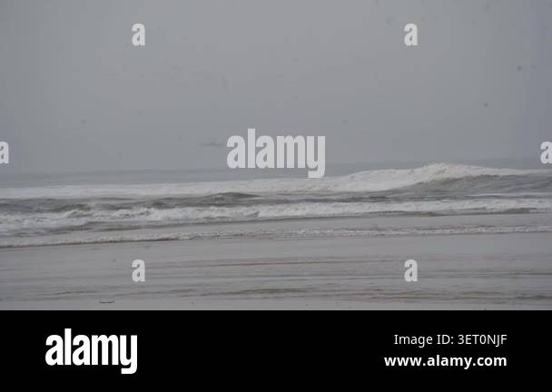Rough Atlantic Ocean Waves at Soustons Beach, France-Dynamic footage of ...