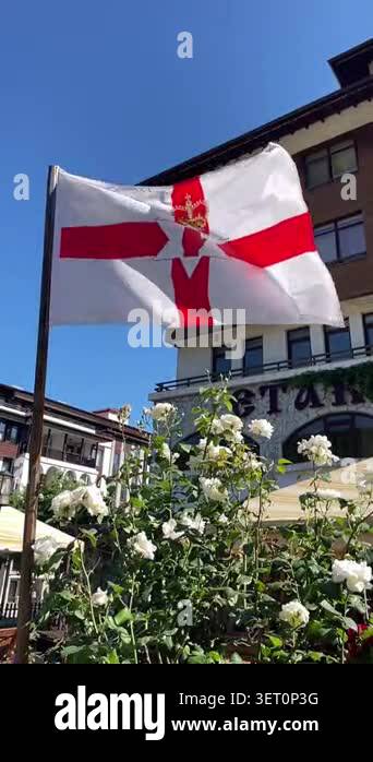 Vertical 4K slow motion view of the national flag of Georgia waving on ...