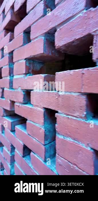 Aesthetic Curved Red Brick Wall with Geometric Hollow Patterns Stock ...