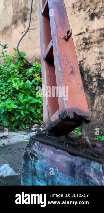 Broken Leaning Iron Street Light Pole Damaged Near Wall Stock Video ...