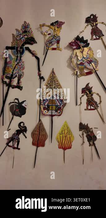 Traditional Indonesian Wayang Kulit Shadow Puppets Display on Wall ...