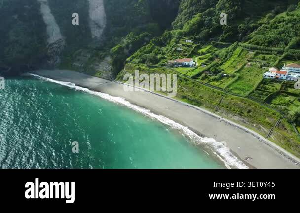 Scenic aerial view of praia do fogo beach in azores Stock Video Footage ...