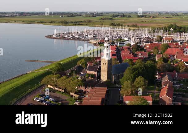Beautiful aerial footage showing the historic church, charming houses ...