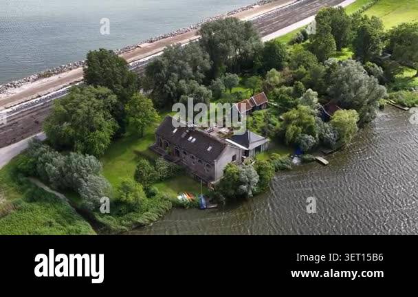 Aerial drone view of the former Rijperkolk pumping station near Uitdam ...