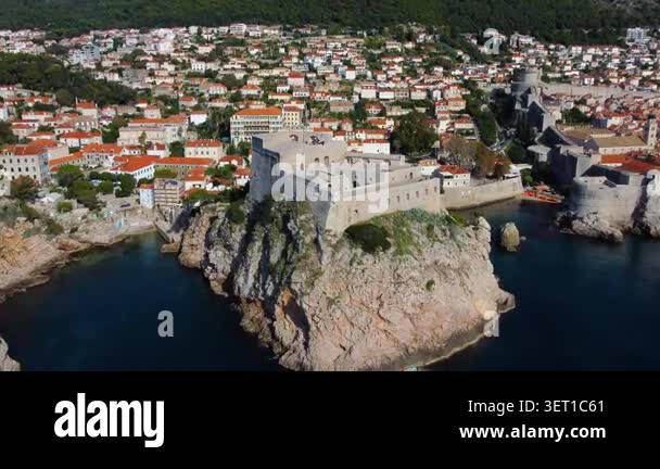 Aerial footage orbiting the historic fort lovrijenac, also known as st ...