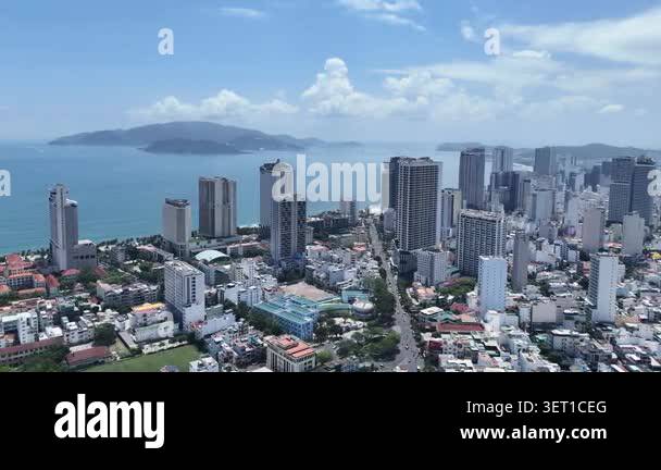 Aerial view of Nha Trang city center with high rise buildings on a ...
