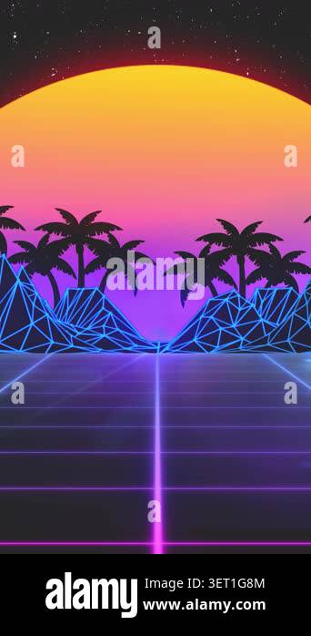 Vertical video Stylized vintage 3D animation background with mountains ...