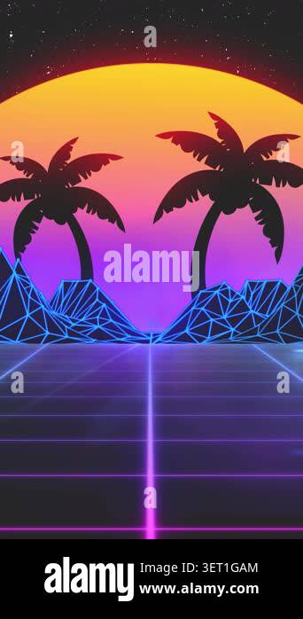 Vertical video Stylized vintage 3D animation background with mountains ...