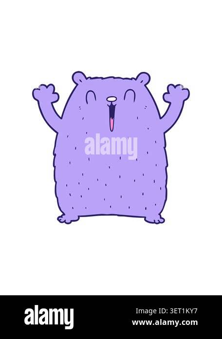 Vertical video showing a cartoon purple bear with its arms raised in ...
