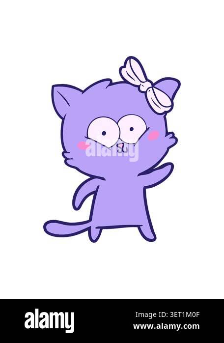 Cute purple cat character waving happily Stock Video Footage - Alamy