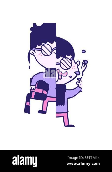 Vertical video showing animated character with glasses eating and ...