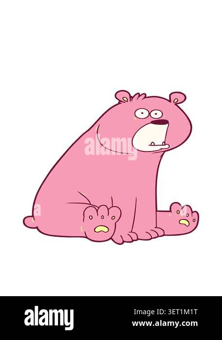Cartoon pink bear sitting and looking surprised Stock Video Footage - Alamy