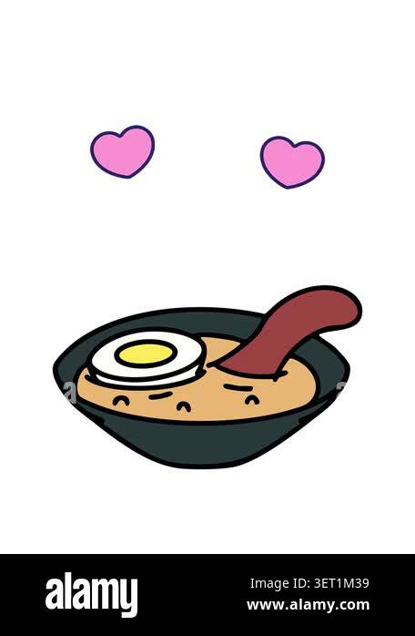 Vertical video showing animated bowl of ramen with a boiled egg and a ...