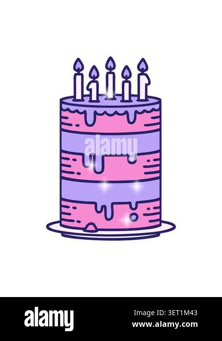 Vertical video showing animated birthday cake with lit candles and ...