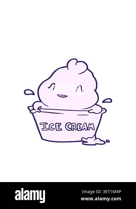 Vertical video showing cute cartoon ice cream character with a happy ...
