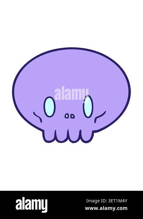 Vertical video showing a simple cartoon illustration of a purple skull ...