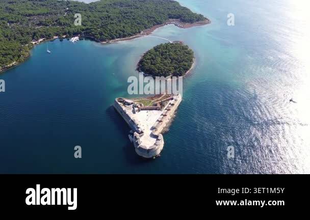 Cinematic straight steady drone video of St. Nicholas Fortress on the ...