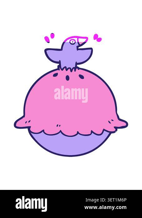 Vertical video showing a cartoon bird pops out of a pink and purple ...