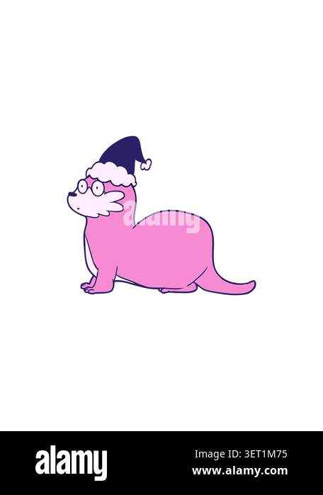 Vertical video showing animated pink otter wearing a Santa hat and ...