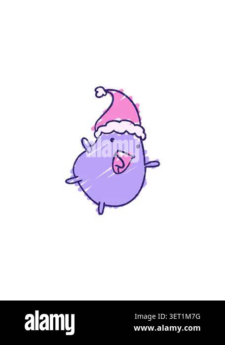 Cute purple creature wearing pink santa hat Stock Video Footage - Alamy