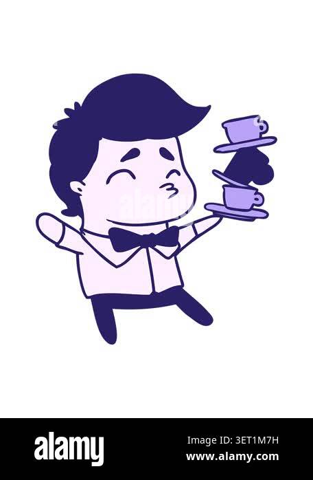 Cartoon character balancing stacked cups happily Stock Video Footage ...