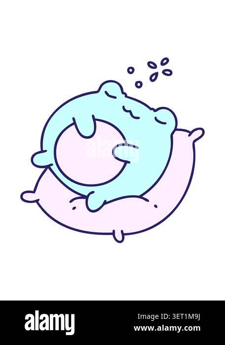 Vertical video showing cute cartoon frog sleeping peacefully on a pink ...